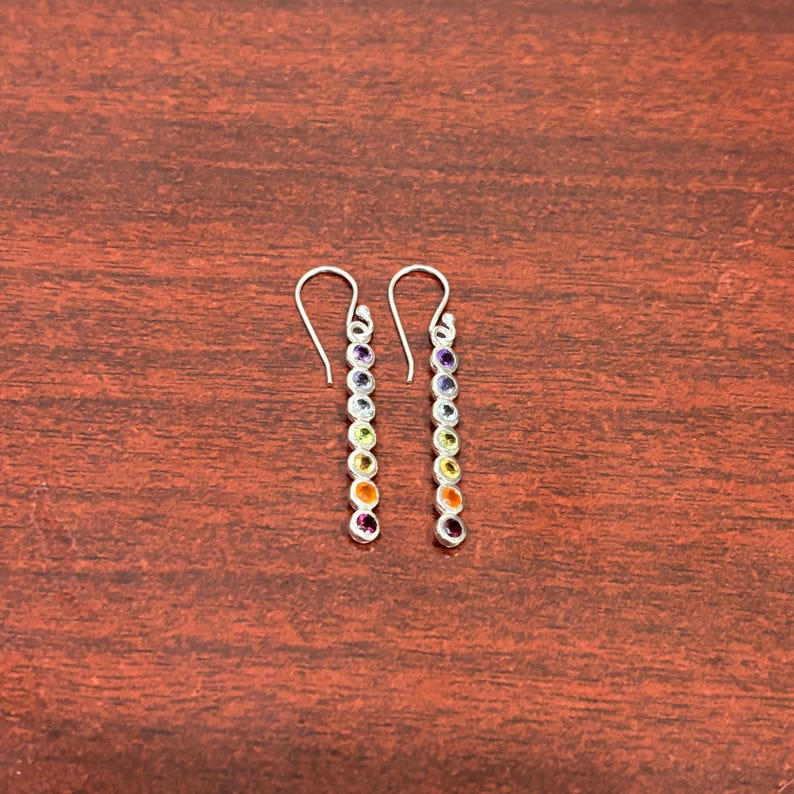 Chakra Earrings, 925 Sterling Silver, Dangle Drop Earrings, Natural 7 ...