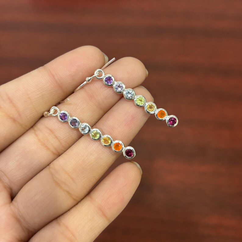 Chakra Earrings, 925 Sterling Silver, Dangle Drop Earrings, Natural 7 ...