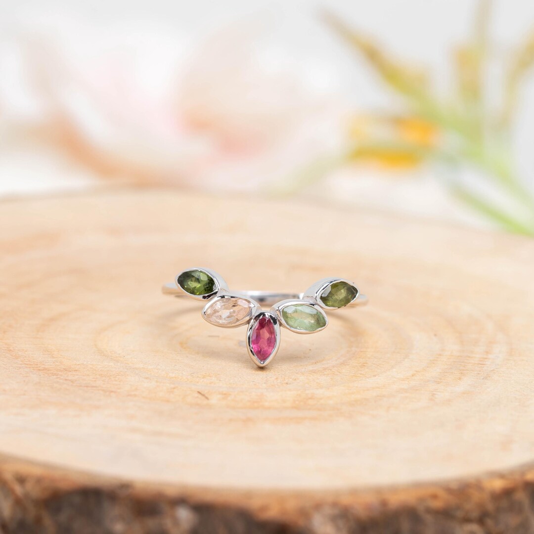 Multi Stone Tourmaline Ring, 925 Sterling Silver, Chevron Multi ...