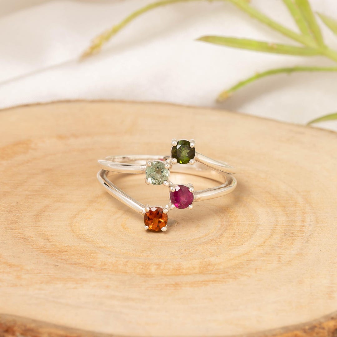 Natural Multi Tourmaline Ring, Sterling Silver Ring, Round Cut ...