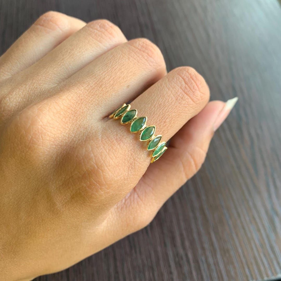Natural Emerald Ring, Solid 18k Gold Emerald Ring, Marquise Emerald ...