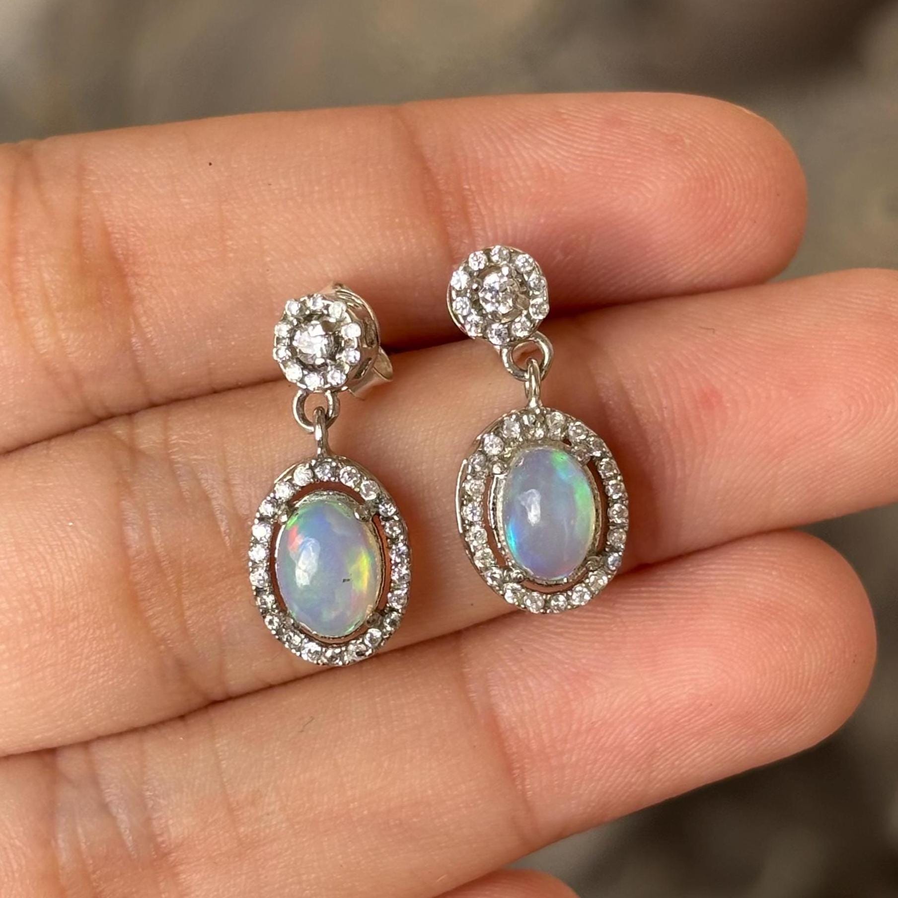Genuine Opal Earrings, 925 Sterling Silver, Ethiopian Opal Dangle ...
