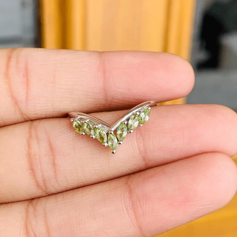 Natural Peridot Curved Ring, Marquise Peridot Band, 925 Sterling Silver ...