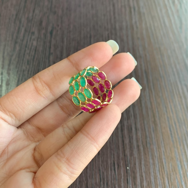 Natural Ruby Emerald Ring, Solid 18K Gold Ruby Ring, Stackable Wedding ...