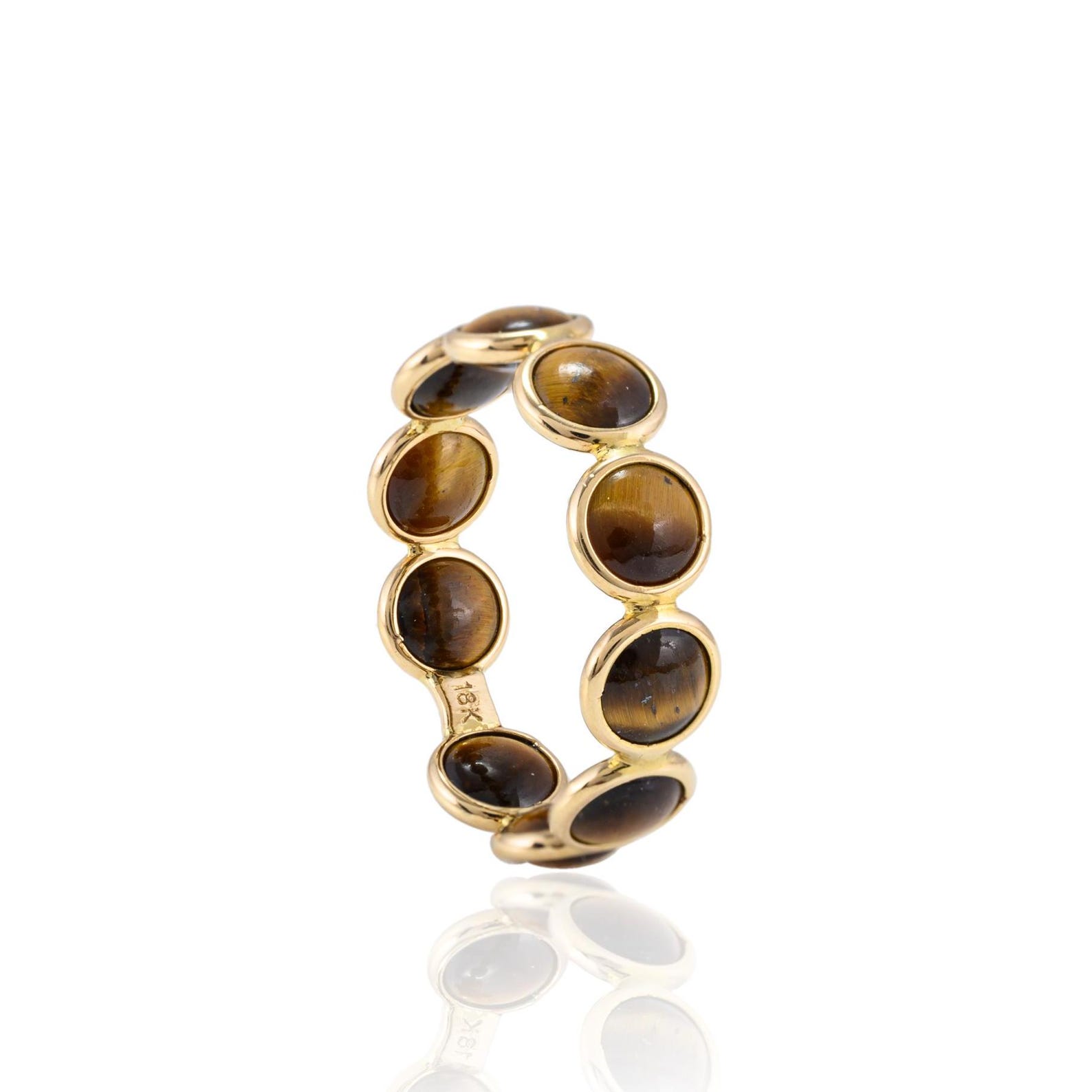Natural Tiger's Eye Band Ring, Solid 18k Gold Eternity Band Ring ...