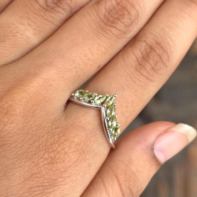 Natural Peridot Curved Ring, Marquise Peridot Band, 925 Sterling Silver ...