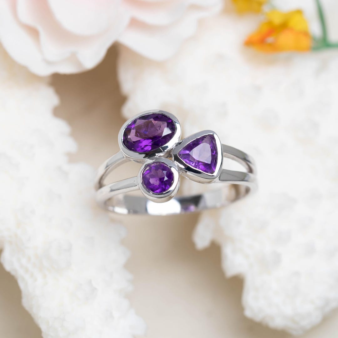 Amethyst Ring, February Birthstone, Minimalist Rings, 925 Sterling ...