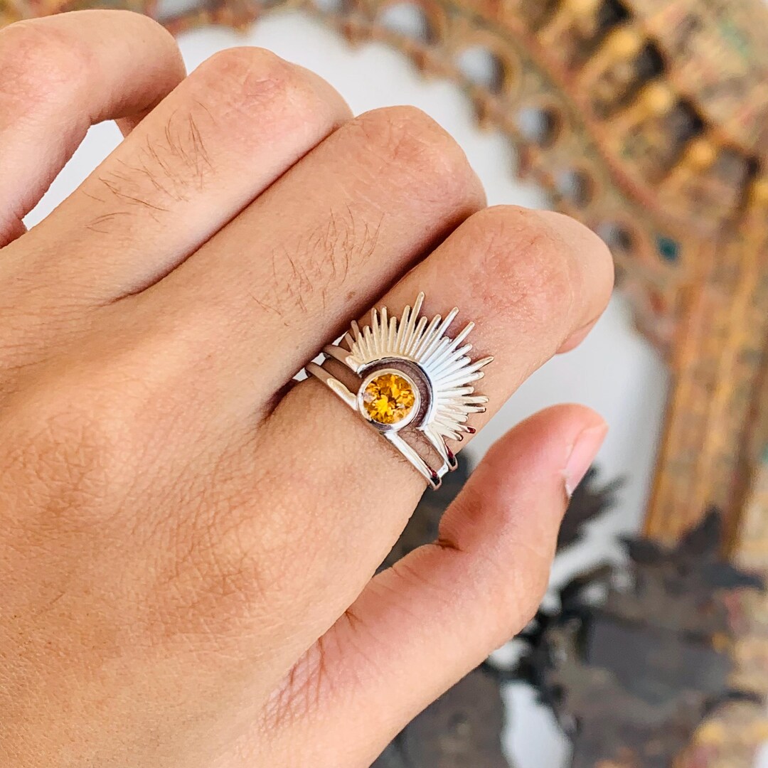 Sun Citrine Ring, 925 Sterling Silver, Sun Ring, Rising Sun Ring ...
