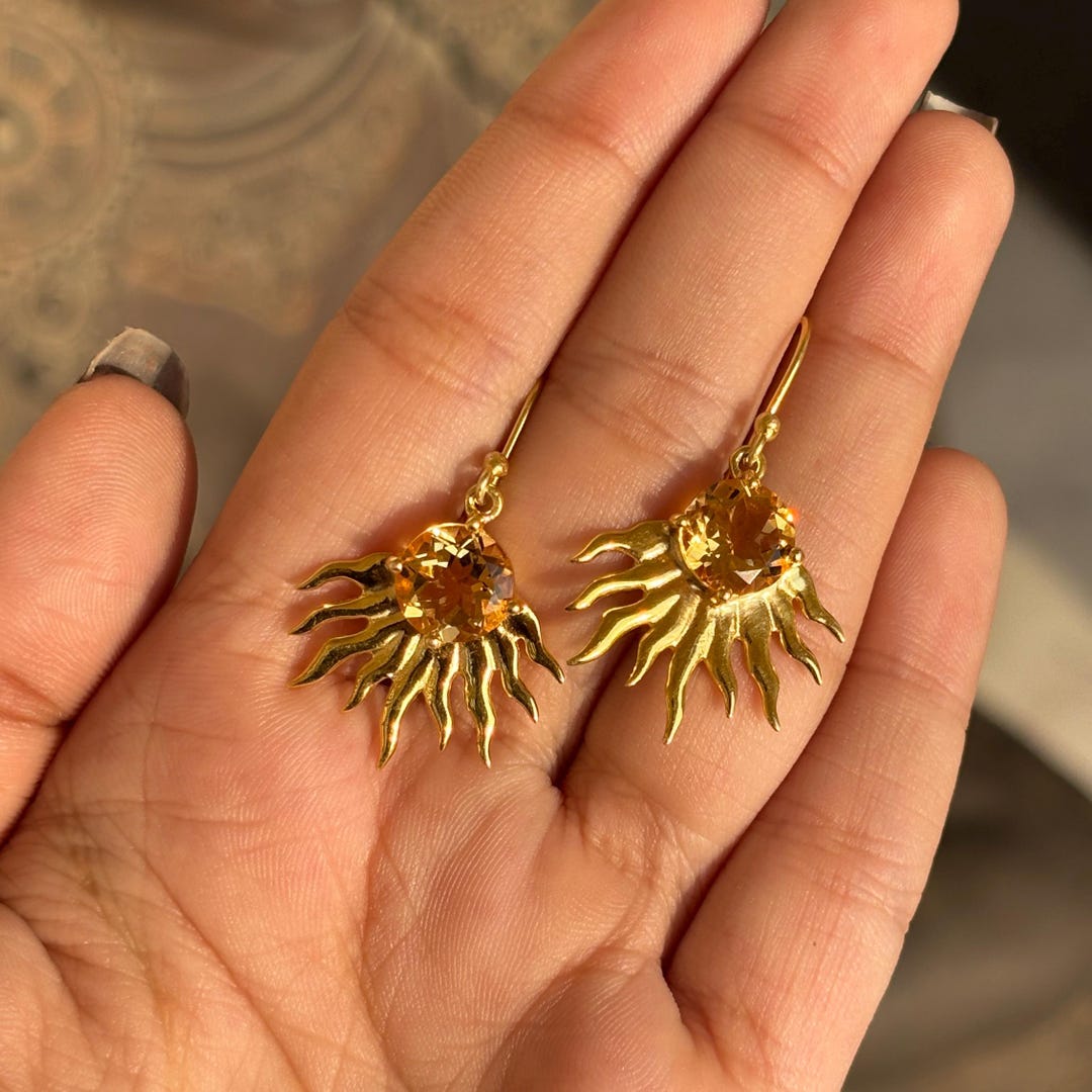 Citrine Earrings, Sun Ray Earrings, 925 Sterling Silver, Natural Citrine, November Birthstone ...