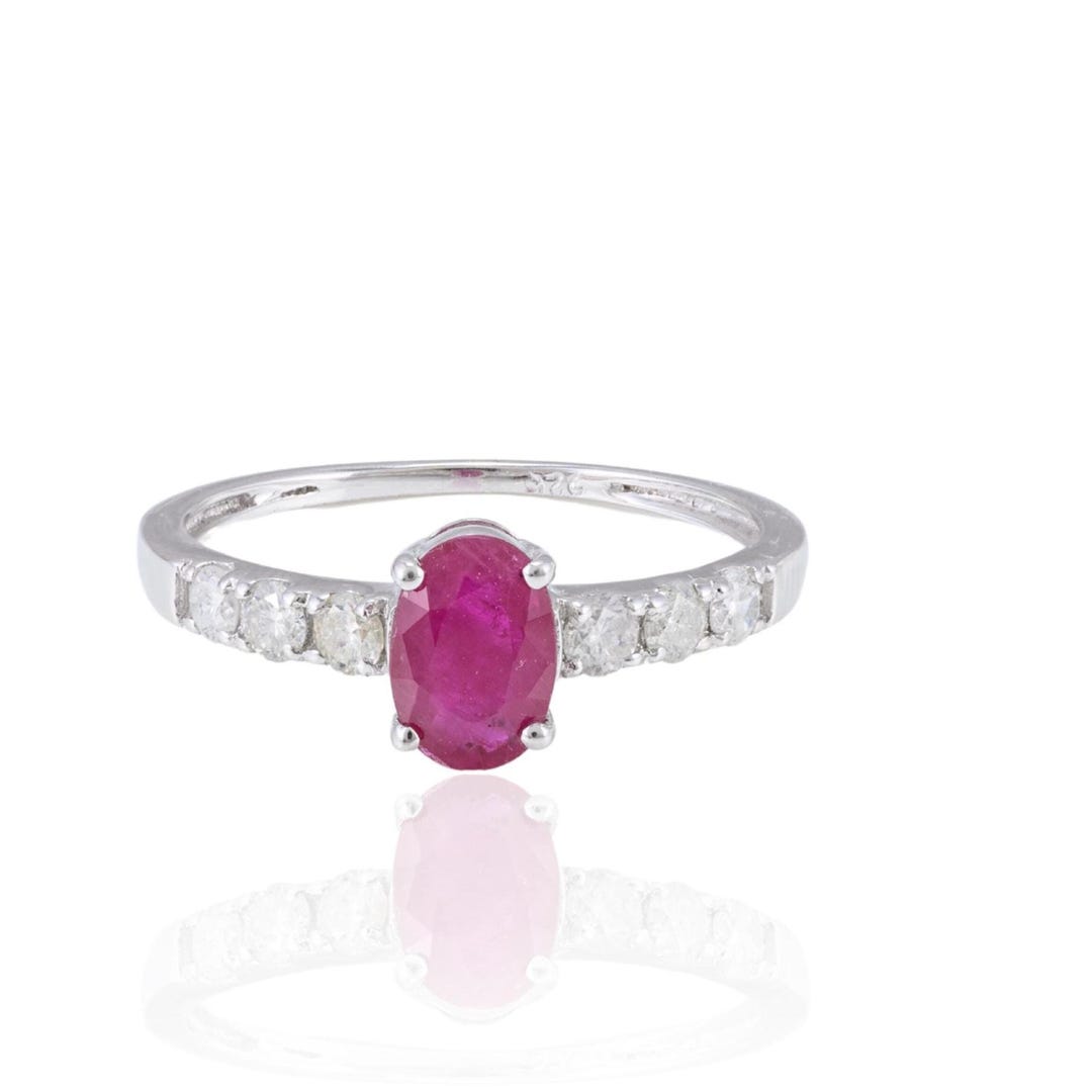 Natural Ruby Diamond Ring, 925 Sterling Silver, Ruby Engagement Ring ...