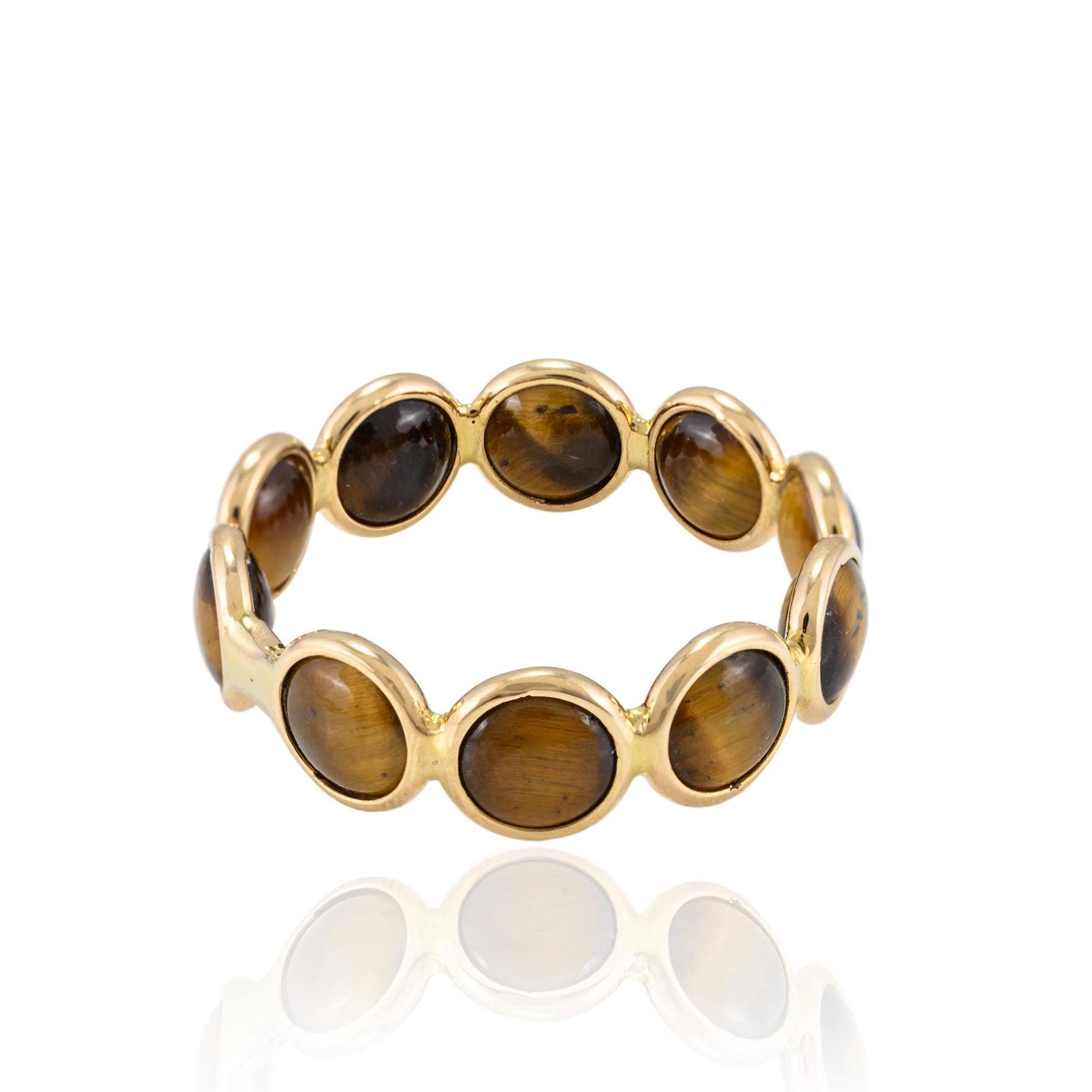 Natural Tiger's Eye Band Ring, Solid 18k Gold Eternity Band Ring ...