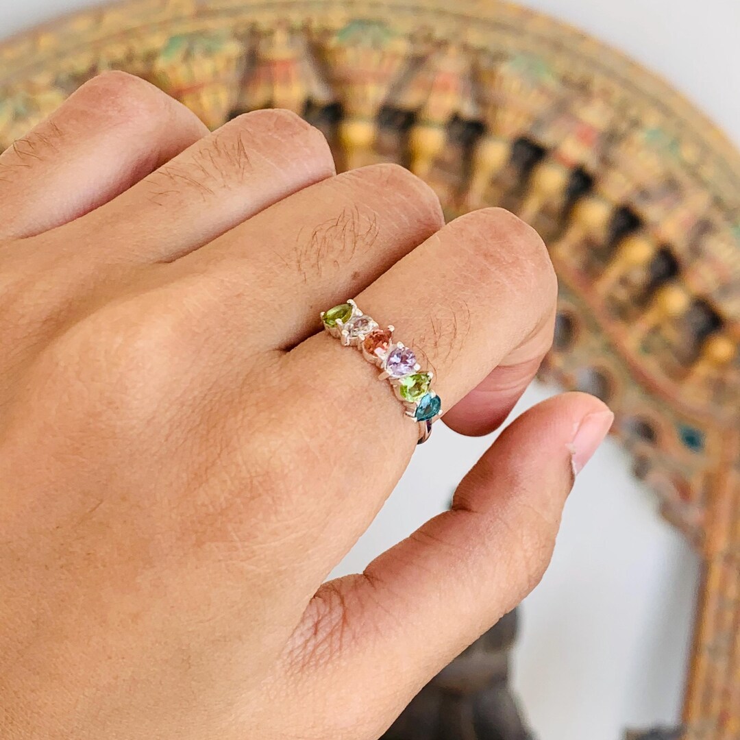 Natural Multi Tourmaline Ring, Sterling Silver Ring, Colorful Dainty ...