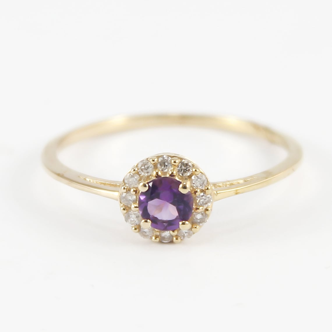 Amethyst Diamonds Ring 14K Gold Stackable Ring Birthday - Etsy