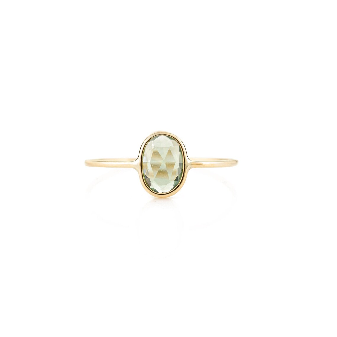 Natural Green Sapphire Ring 14K Solid Gold, Stackable Rings, Everyday ...