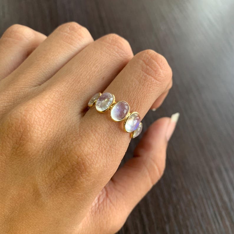 Rainbow Moonstone Eternity Ring, Solid 18k Gold Moonstone Ring, Genuine ...
