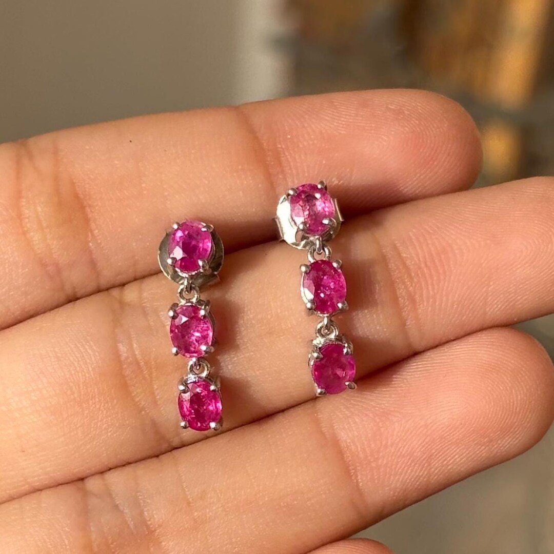 Natural Ruby Earrings, Ruby Dangle Earrings, 925 Sterling Silver, Ruby Silver Earrings, Ruby ...