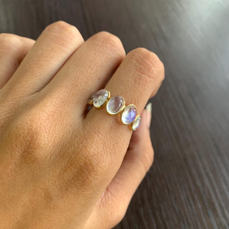 Rainbow Moonstone Eternity Ring, Solid 18k Gold Moonstone Ring, Genuine ...