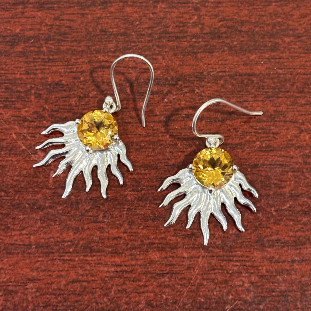 Citrine Earrings, Sun Ray Earrings, 925 Sterling Silver, November Birthstone, Statement Dangle ...