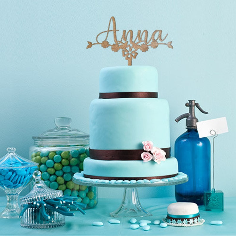 Cake Plug Cake Topper Romantic With Name on Flower Vines - Etsy