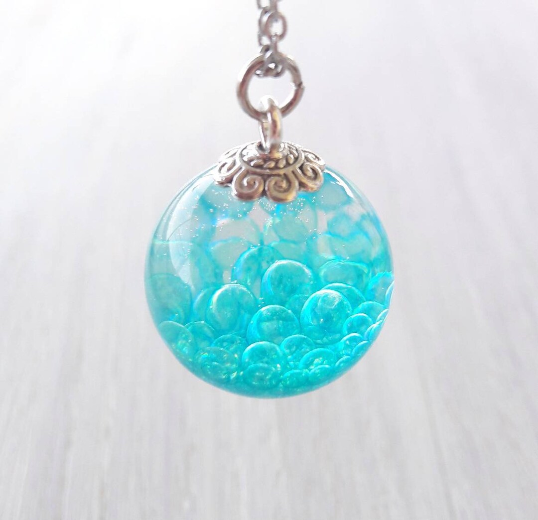 Aqua Blue Bubble Necklace, Fairy Globe, Fairy Orb, Magical Necklace ...
