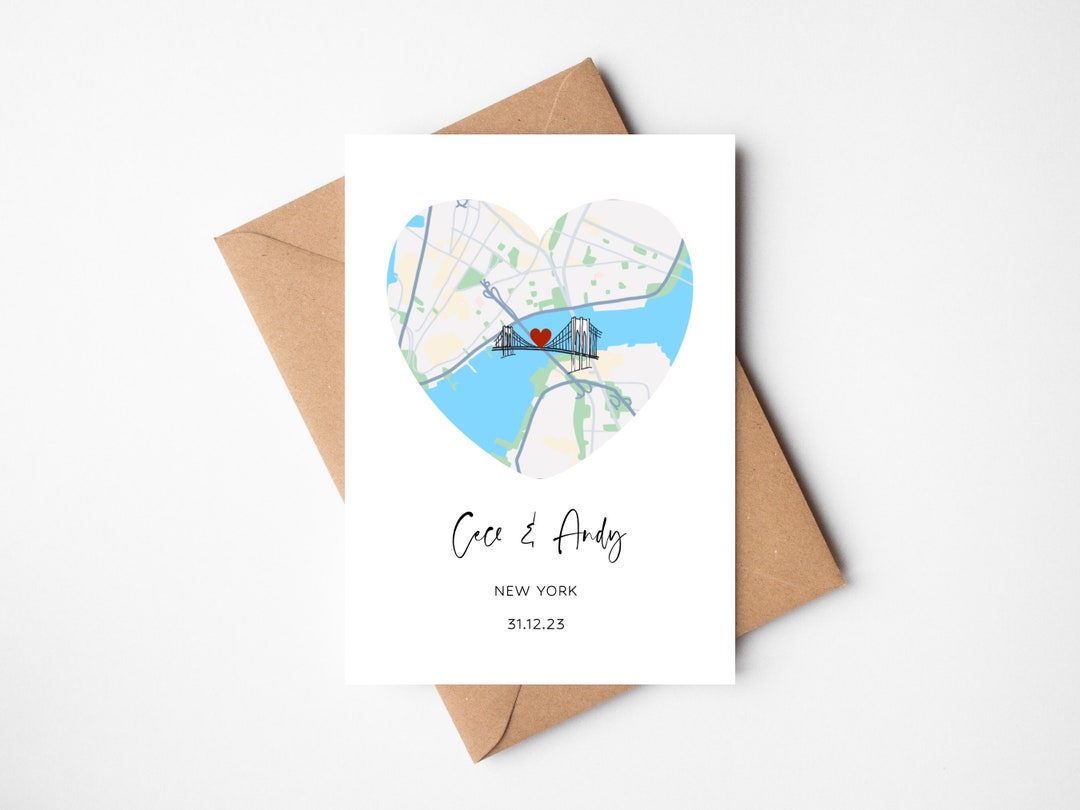 Personalised Map Card Custom Heart Map Valentine's Day Card Engagement ...