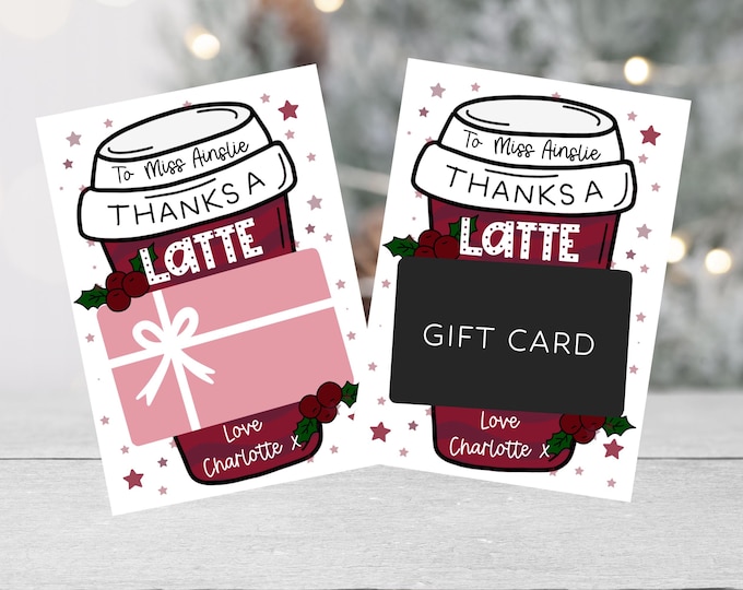 Personalised Thanks A Latte Gift Card Holder | Christmas Teacher Card ...