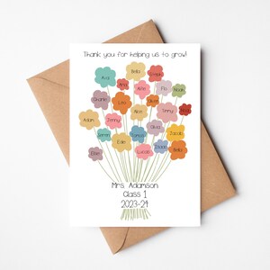 Personalised Thank You Teacher Card Class Card Class Names Card Flowers ...