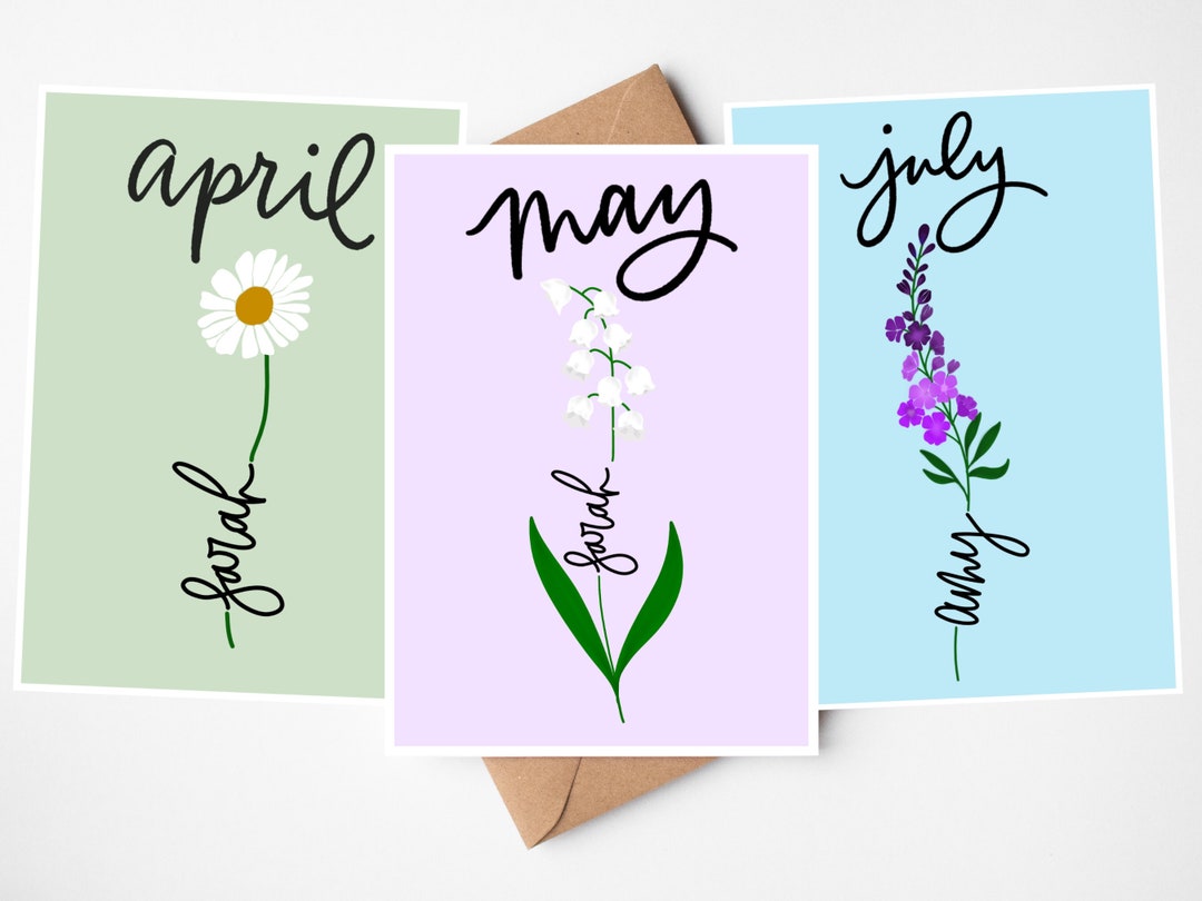 Personalised Birth Flower Birthday Card Birth Month Card Birth Month ...