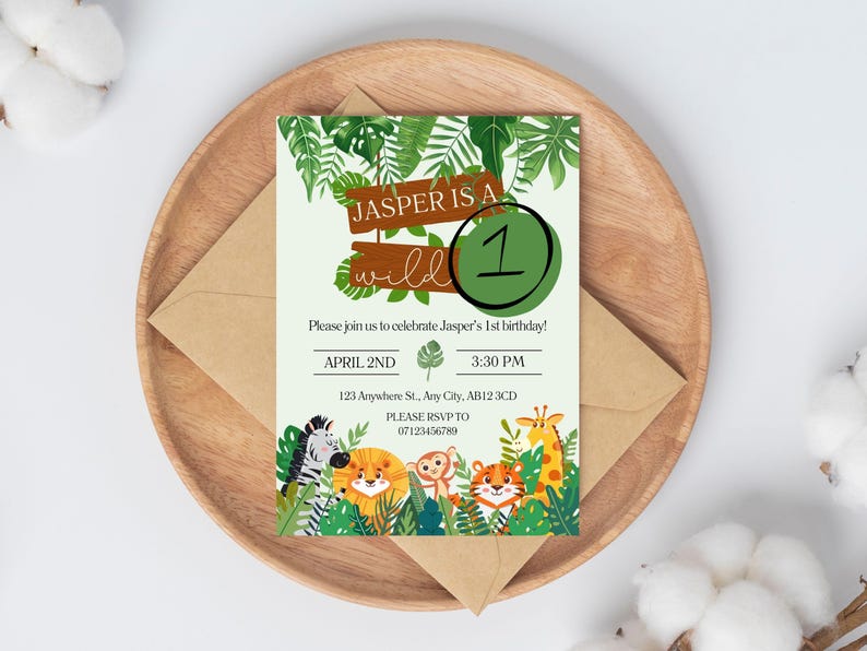 Wild One First Birthday Invitation | Jungle Animal Birthday Party ...