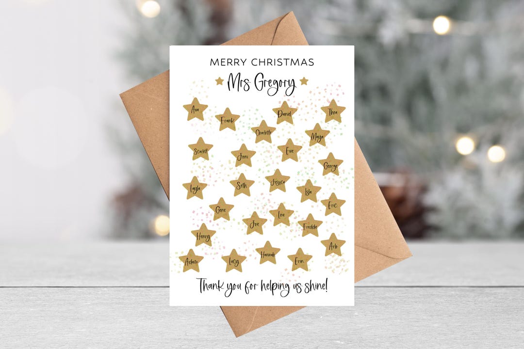 Personalised Christmas Teacher Thank You Card: Class Names Star Design ...