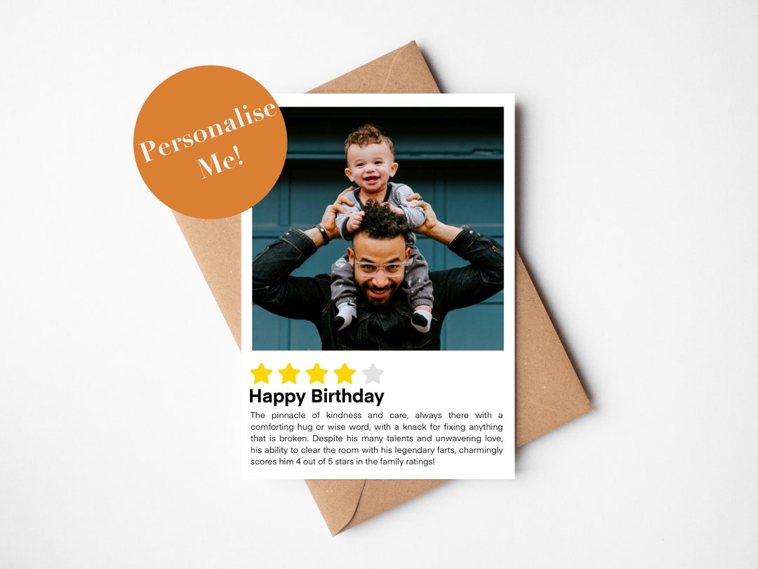 Personalised Birthday Card Star Rating Birthday Card With Photo Funny ...