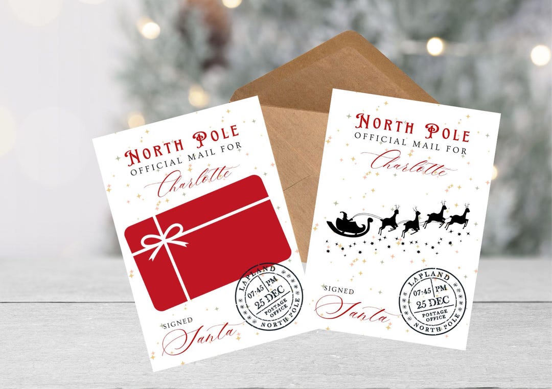 Official North Pole Mail Gift Card – Santa Envelope, Signed by Santa ...