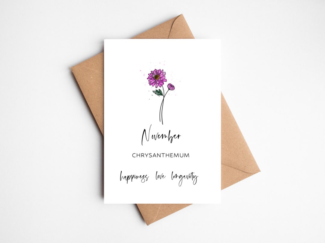 November Birthday Card Birth Flower Chrysanthemum - Etsy