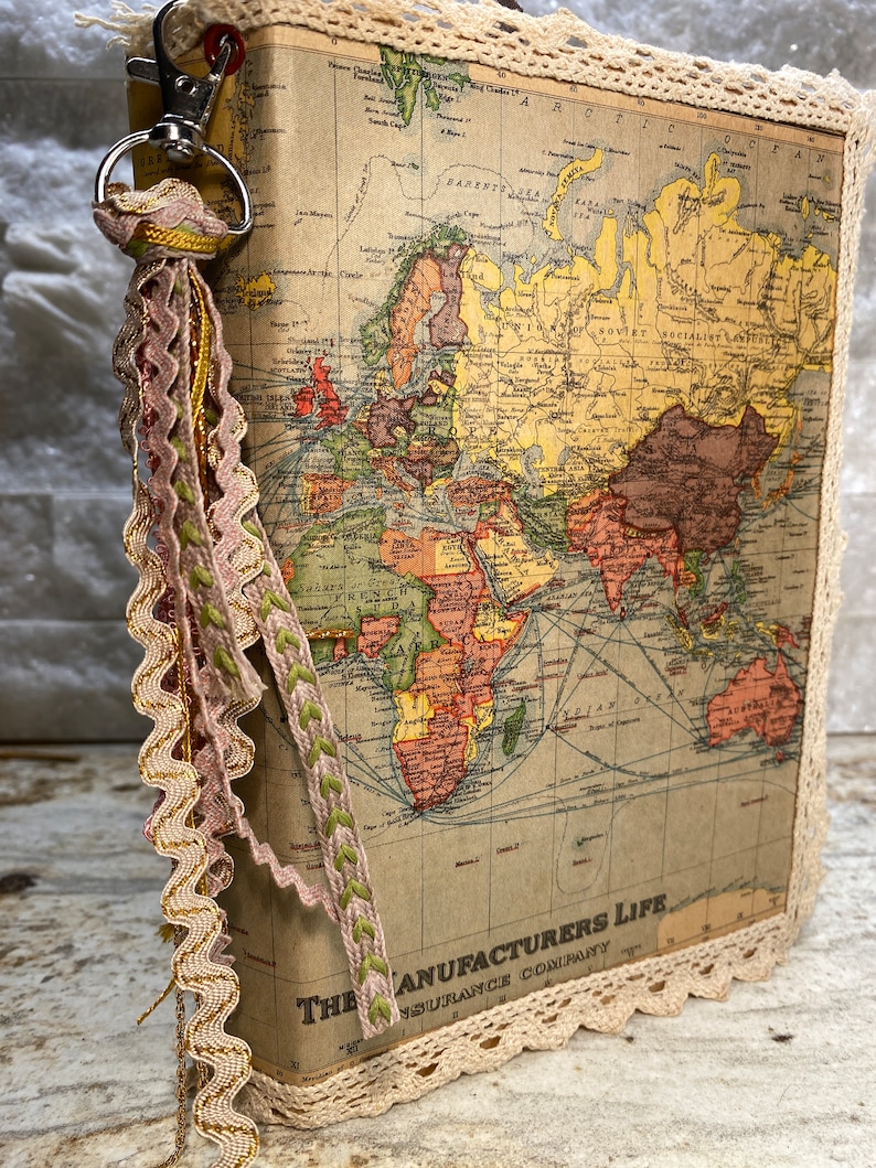 Antique Junk Journal 1920's World Map Handmade Vintage - Etsy