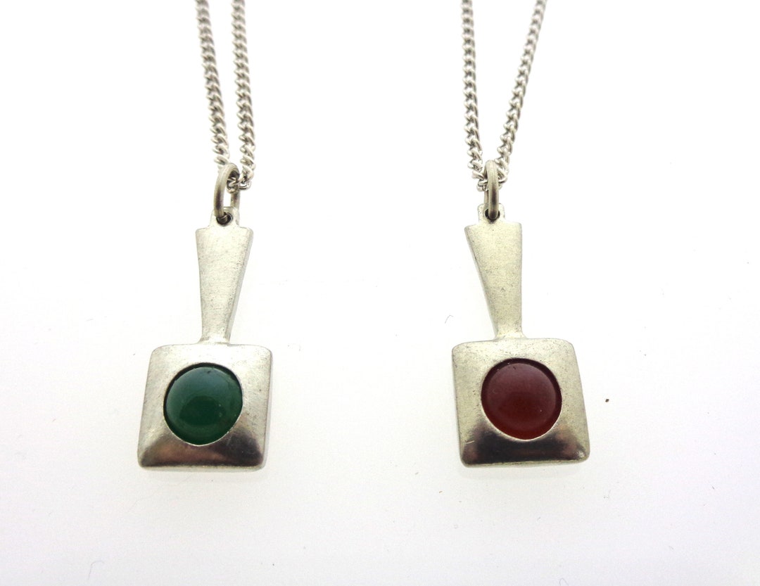 Bent Larsen Small Square Pendant With Carnelian or Aventurine Stone ...