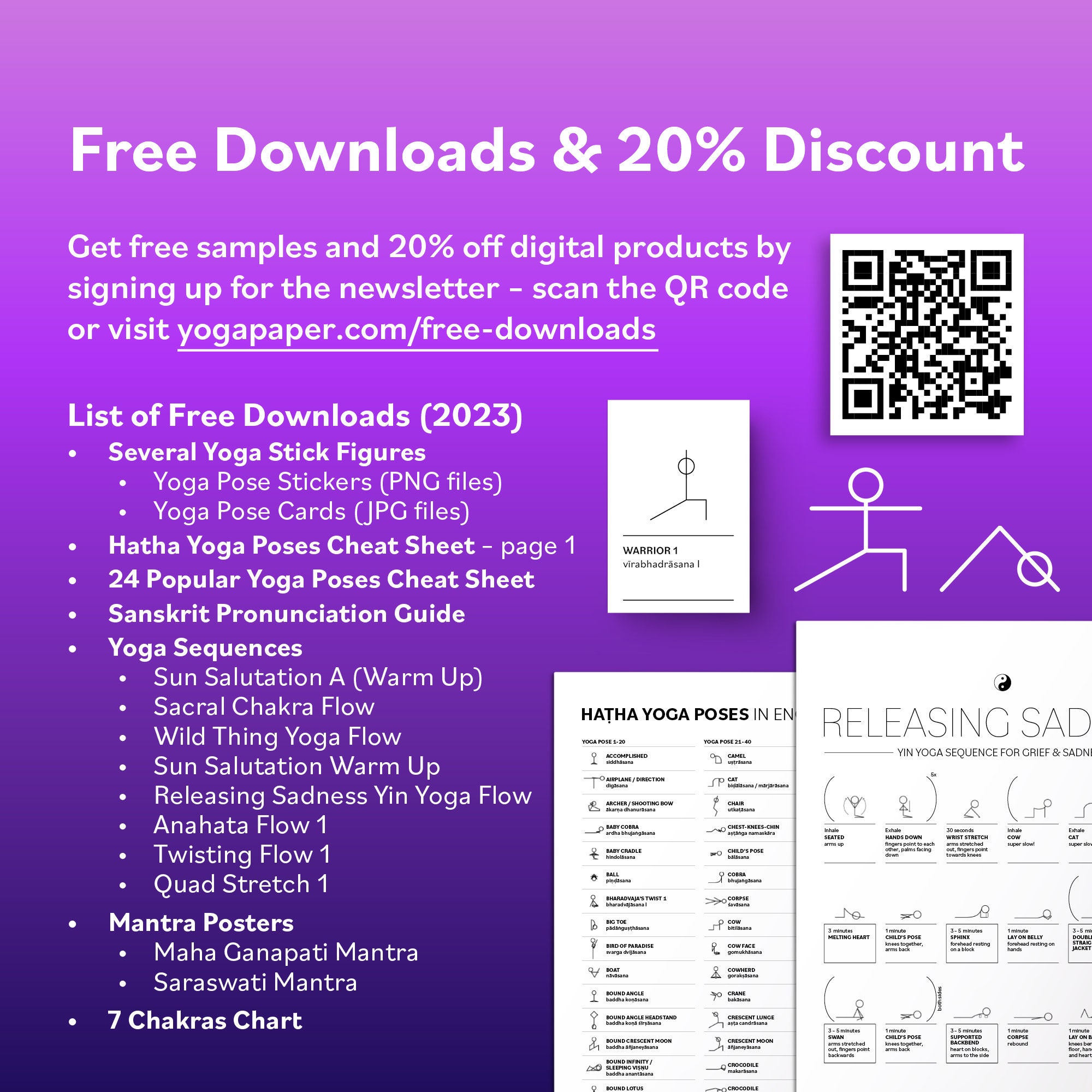 Yin Poses Cheat Sheet: 60 Yin Yoga Poses in English With Stick-figure ...