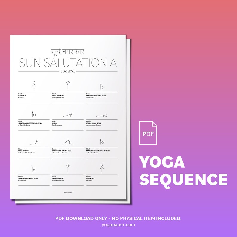 Sun Salutation A Yoga Stick-figure Sequence: Classical - Etsy Australia
