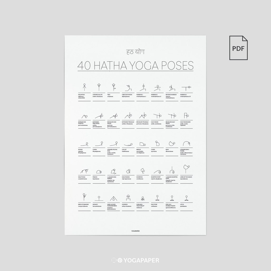 40 Hatha Yoga Poses Printable Yoga PDF Chart: Yoga Poster With | Etsy