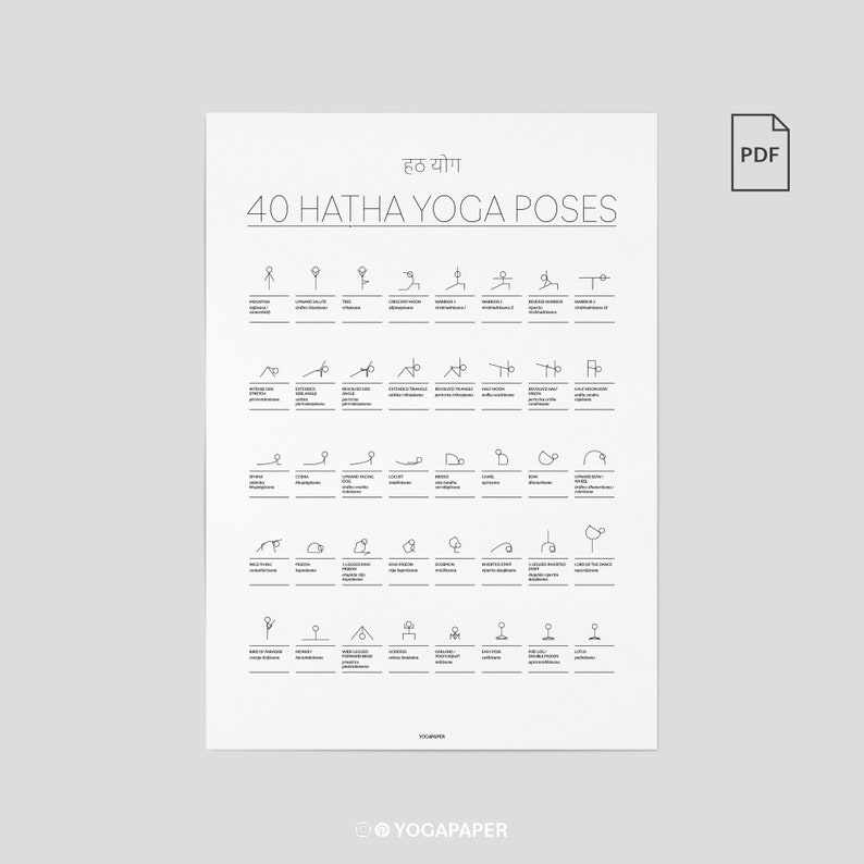 40 Hatha Yoga Poses Printable Yoga PDF Chart: Yoga Poster With | Etsy
