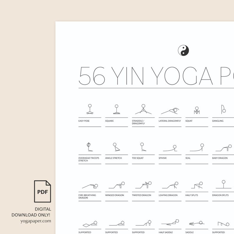 Yin Yoga Poses Poster: Stick Figure Guide, Printable Chart (digital ...