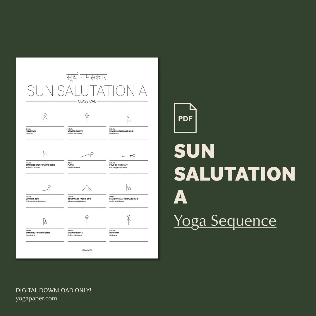 Sun Salutation A Yoga Sequence: Beginner Poses, Stick Figures ...