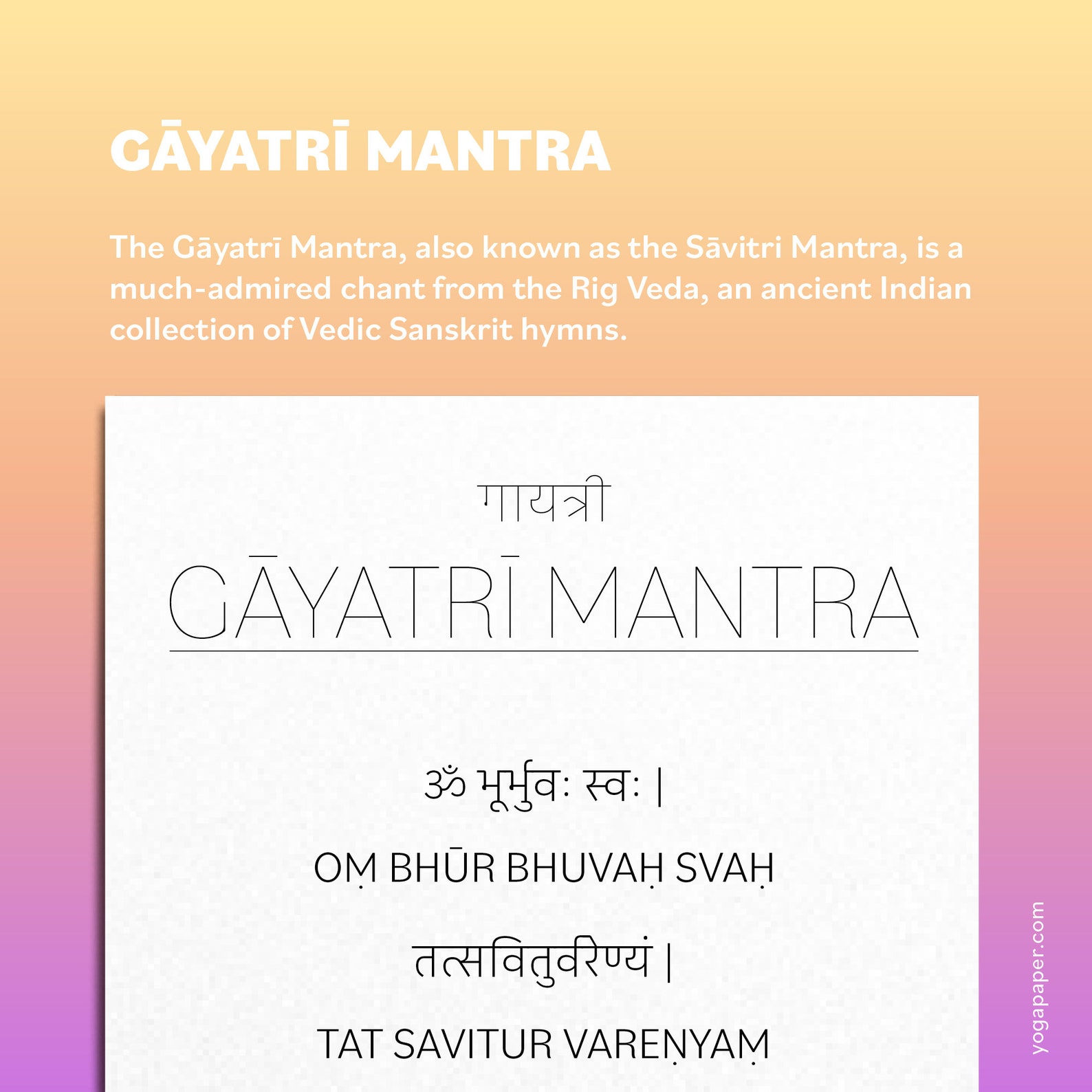 Gayatri Mantra in Sanskrit: Om Bhur Bhuvah Swah Tat Savitur Varenyam ...