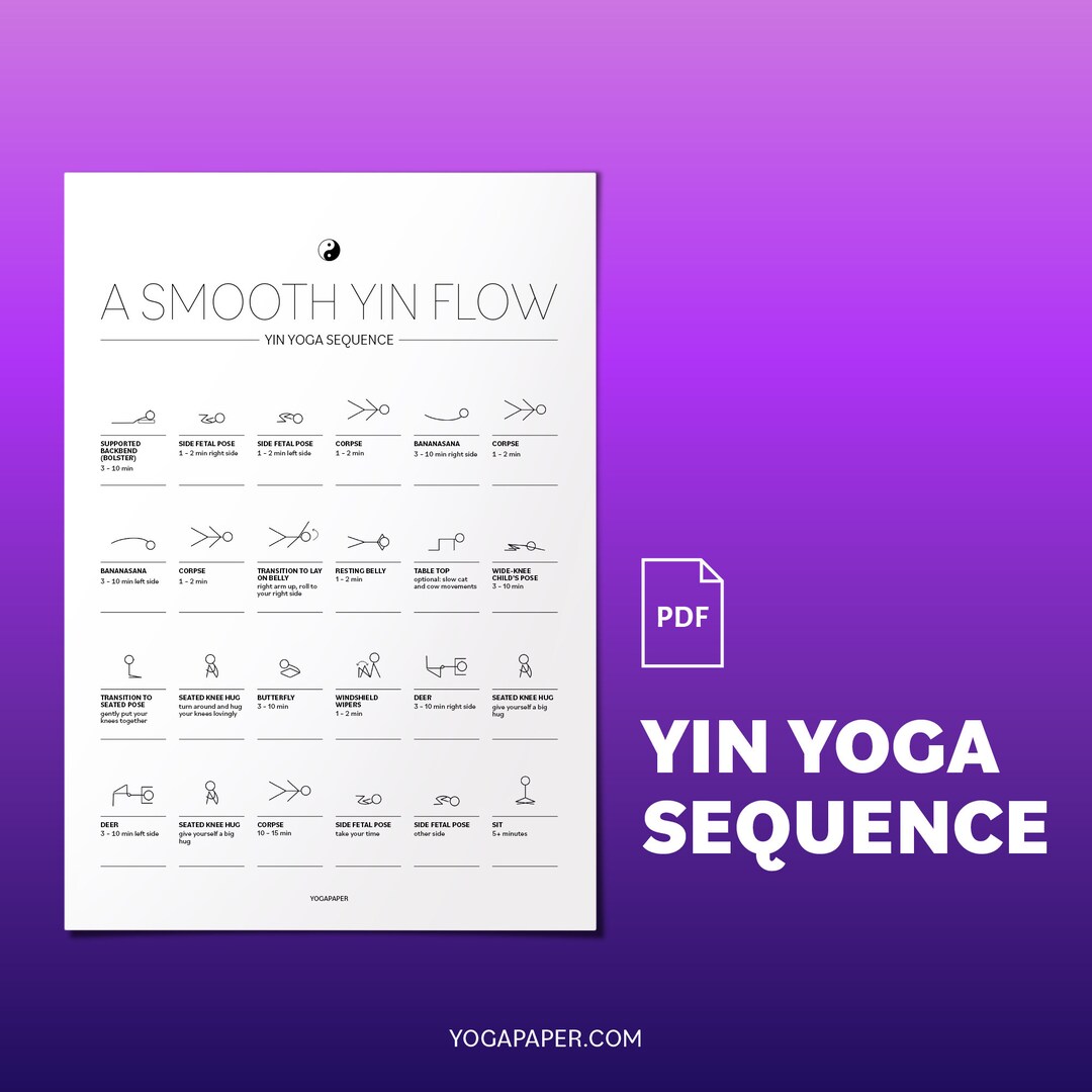 Yin Yoga Sequence PDF: Printable Download With Yoga Poses, Stick-figures, DIN A4, Letter. Yin ...