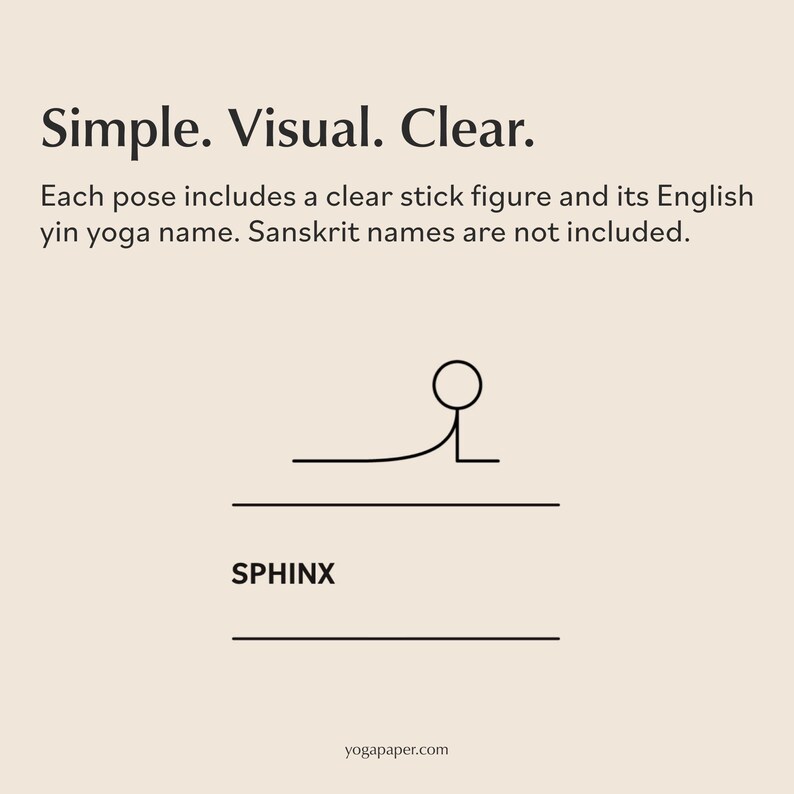 Yin Poses Cheat Sheet: 60 Yin Yoga Poses in English With Stick-figure ...
