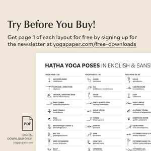 Yoga Poses Cheat Sheet: 215 Hatha Asanas (printable PDF) - Etsy