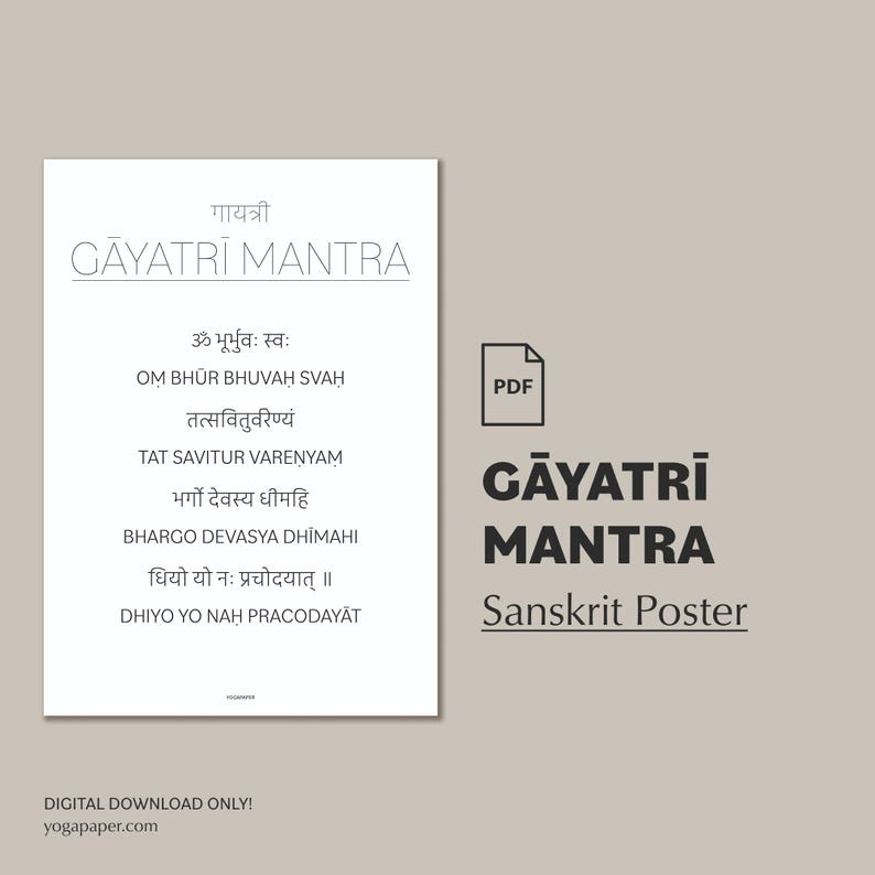 Gayatri Mantra Yoga Poster: Sanskrit Shanti Prayer (digital PDF) - Etsy