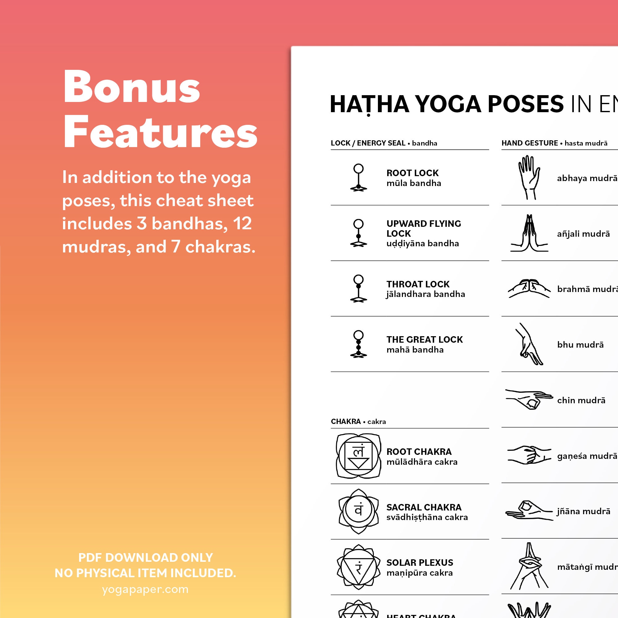 Yoga Poses Cheat Sheet: Hatha Asanas in Sanskrit and English - Etsy Hong Kong