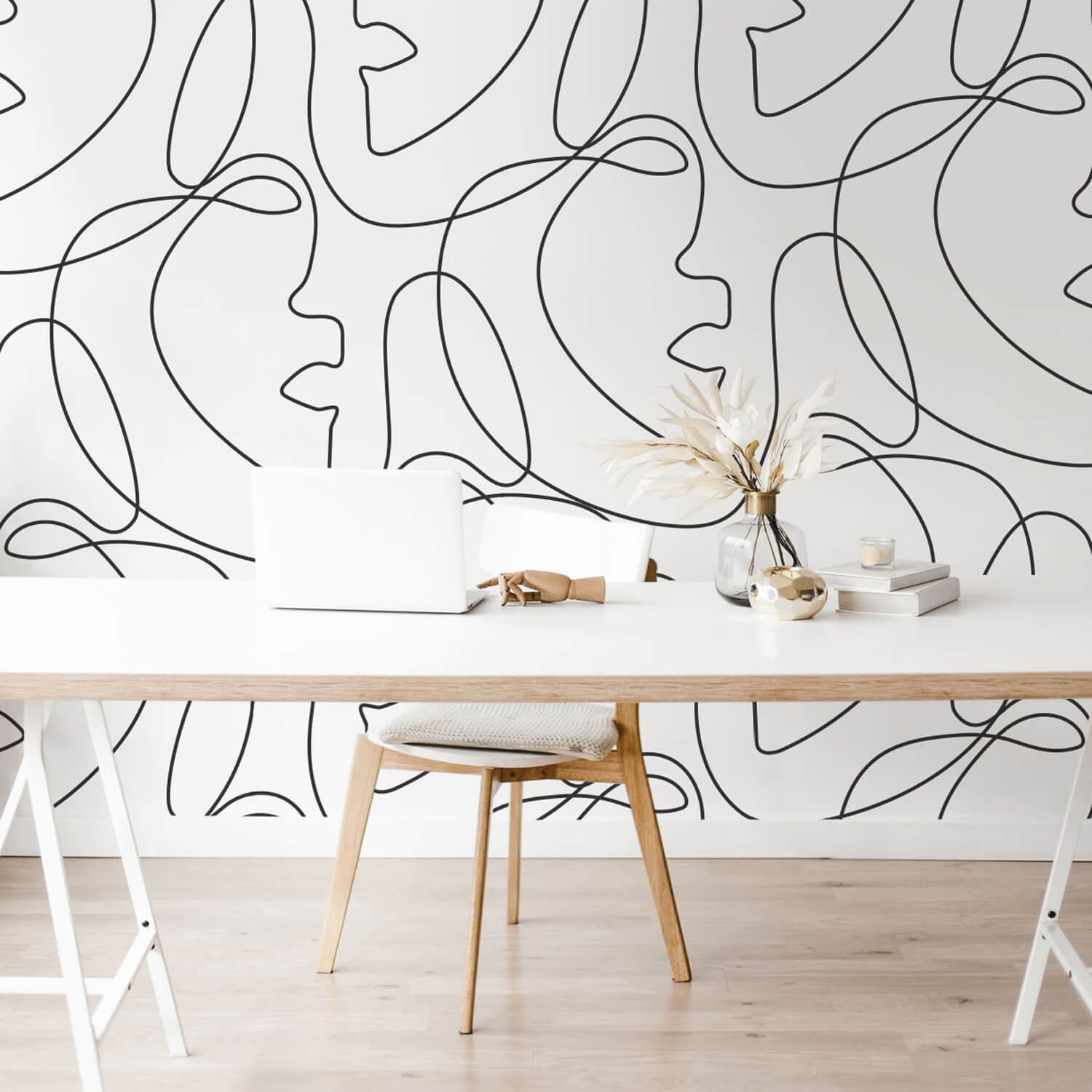 Line Art Minimal Design Removable Wallpaper Wall Mural Art - Etsy