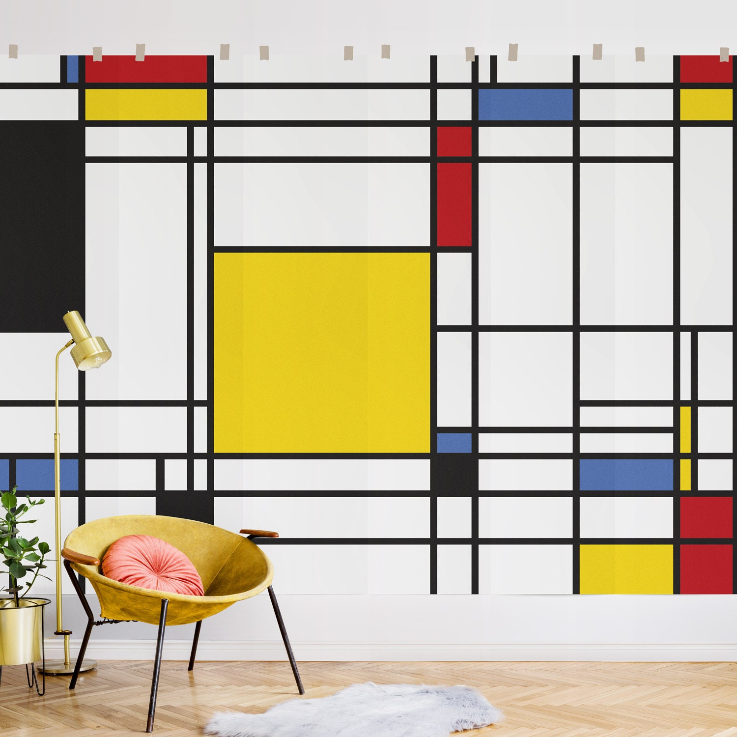 Color Block Print Removable Wallpaper, Retro Style Wall Mural in Peel ...