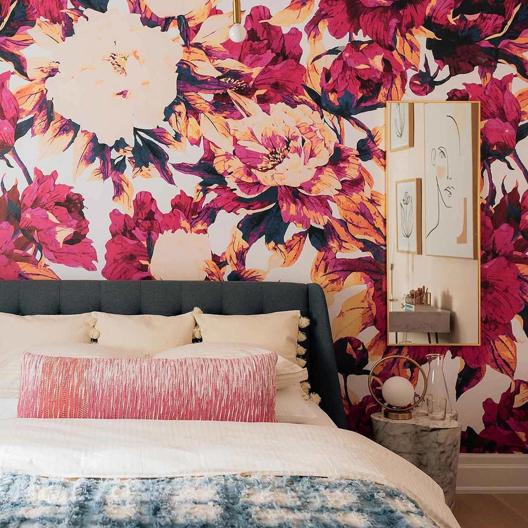 Modern Wallpaper for Walls Removable Flower Mural Peel and Stick Fabric ...